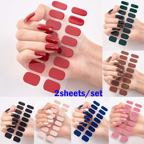 New Solid Color Nail Stickers Self-stick Full Cover Nail Wraps Nail art ...