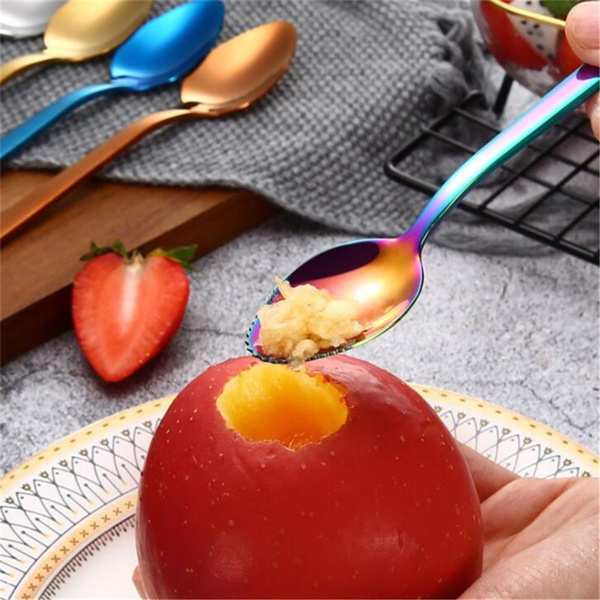 Shiny Stainless Steel Grapefruit Apple Scraper Spoon Colorful Serrated ...