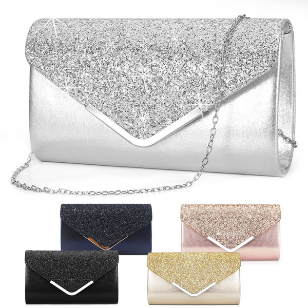 Women Glitter Evening Party Bag Formal Clutch Bag Sequin Wallet Chain ...