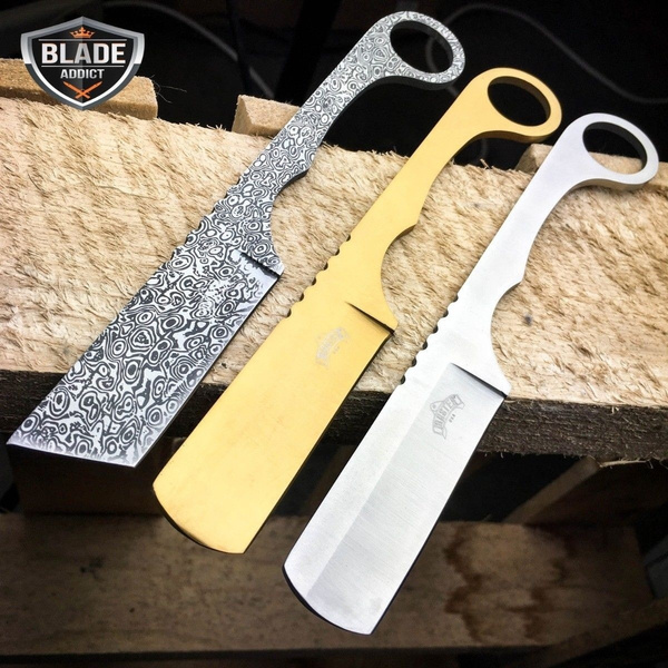3 Colors Straight Edge Razor Fixed Blade Cleaver TANTO Hunting Knife ...