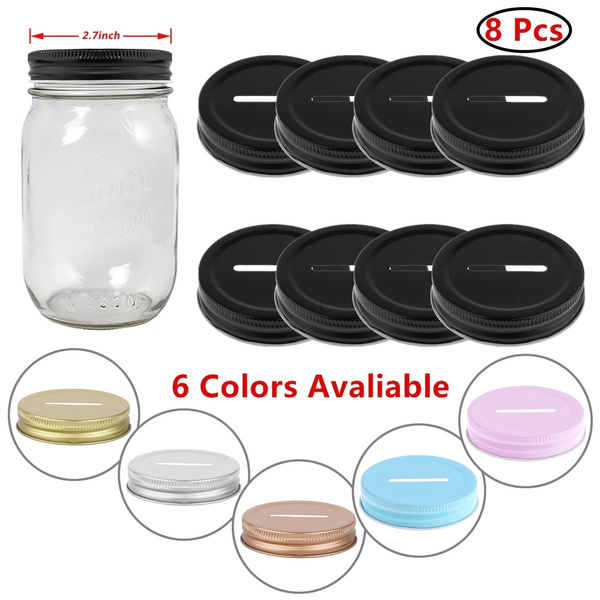 8 Pcs 70mm Polished Mason Jars Lids Stainless Steel Metal Bank Caps ...
