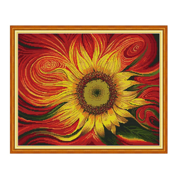 "Sunflower" Flowers Counted cross stitch kit 14ct 11ct printed fabric ...