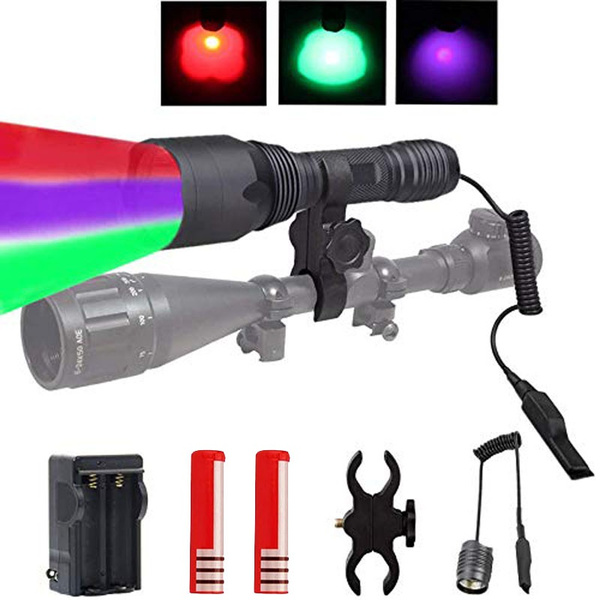 Tactical LED Flashlight Night Hunting Light with Super Bright Green Red ...