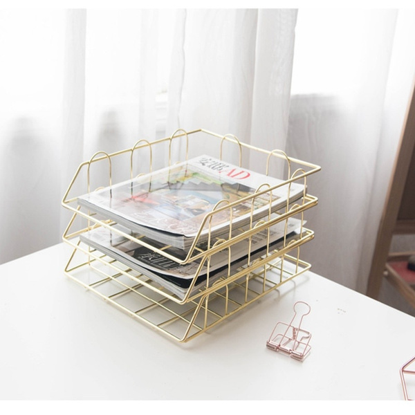 Fashion Creative Ins Gold Metal File Tray Magazine Organizer Desk Set ...