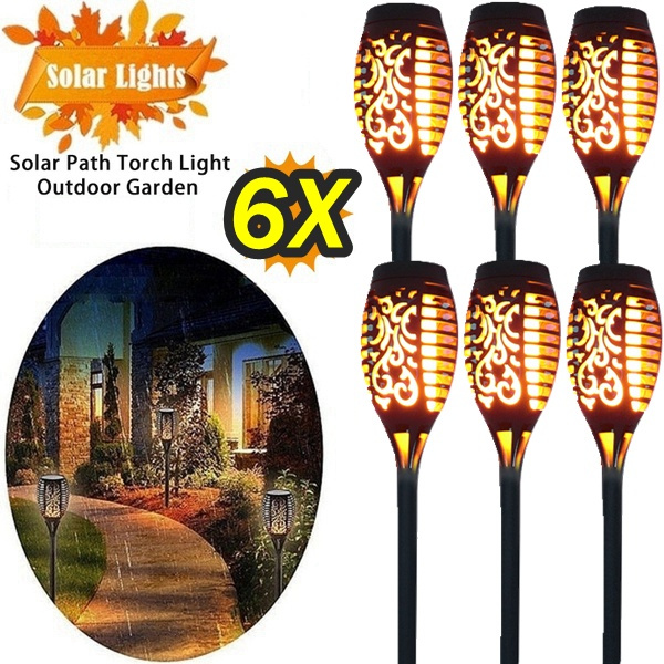 6Pcs Garden Gold Armour Solar Lights Outdoor Flickering Flames Torch ...