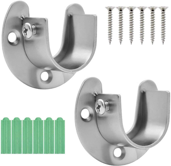 2Pcs Stainless Steel U-Shaped Closet Rod End Support with Screws for ...