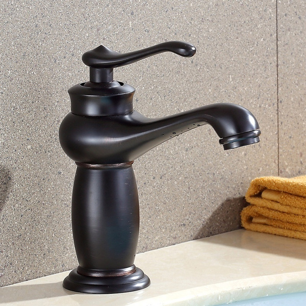 Basin Faucet Black Brass Lamp Style Bathroom Sink Faucet Single Handle ...