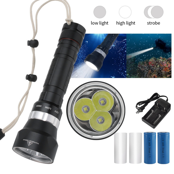 Underwater 3x L2 LED Scuba Diving Flashlight Torch 18650/26650 ...