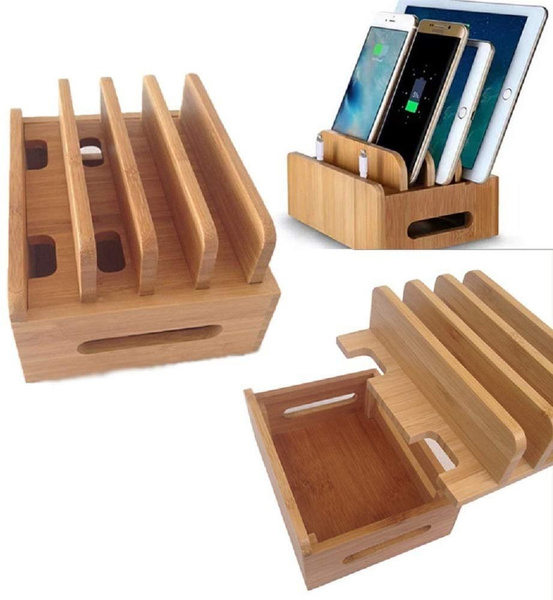 Bamboo Docking Station Wooden Desktop Organizer Charging Stations for ...