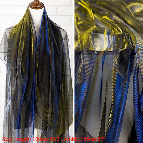1 Meter Gradient Blue Gold Mesh Sheer Fabric Crafts Glitter Dress ...