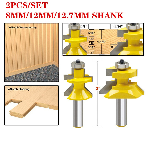2pcs 1/2" Shank V Groove & Matched Tongue Router Bit Set With Premium ...
