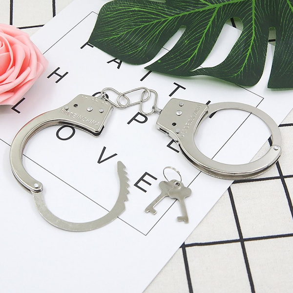 Pretend Play Silver Metal HandCuffs With Keys Police Role Cosplay Tools ...