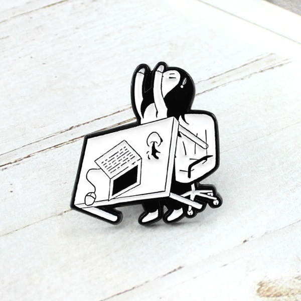 Kawaii Funny Black and white Brooch Girls angry Badges Enamel Pins ...