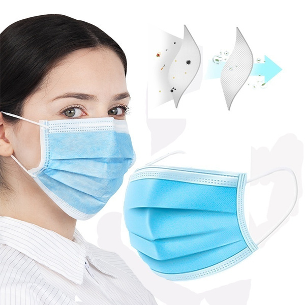 3 Layers Face Masks Disposable Dustproof Mask Facial Protective Cover ...