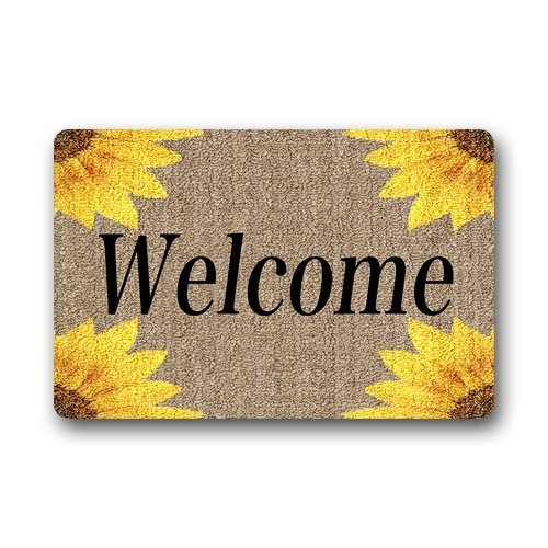 Doormat Washable Door Mat Welcome Sunflowers Indoor Outdoor Decor Rug ...