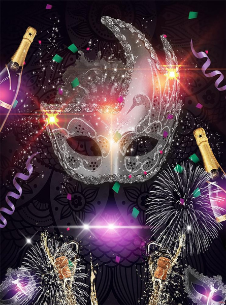 Vinyl Red Rose Champagne Mardi Gras Mask Photo Backdrops Dancing Party ...