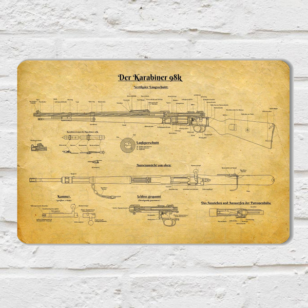 German Mauser K-98 Mauser Blueprint Vintage Retro Tin Sign Man Cave ...
