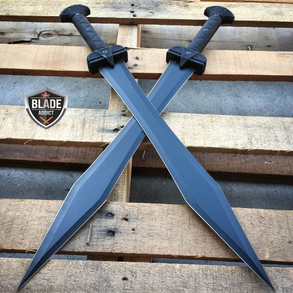 2PC 24" GLADIATOR GREEK Roman BLACK SWORD MACHETE Gladius Medieval w ...