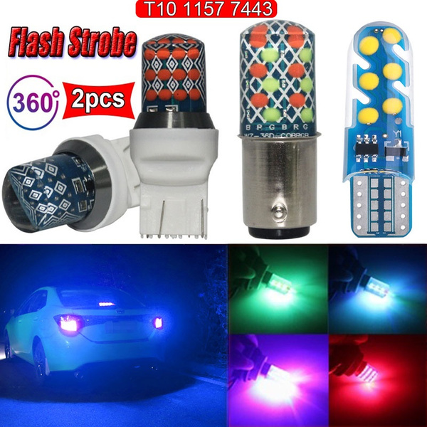 2pcs Auto Led T20 7443 T10 1157 Bay15d 24SMD Turning Lights RGB Strobe ...