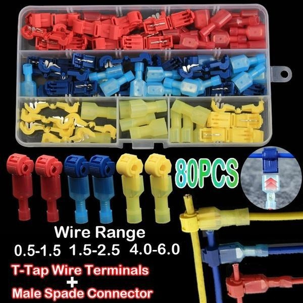 80PCS AWG22-10 T-Tap Male Spade Wire Terminals Male Spade Connector ...