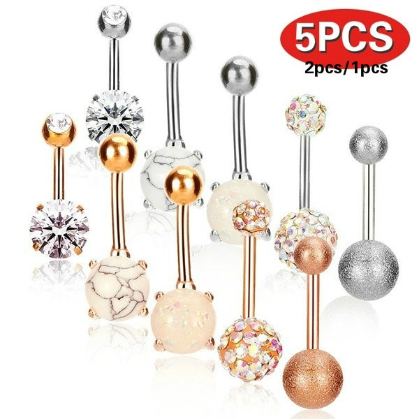5Pcs/2pcs Fashion Women Navel Button Rings Rose Gold Silver Medical ... 5Pcs/2pcs Fashion Women Navel Button Rings Rose Gold Silver Medical ...