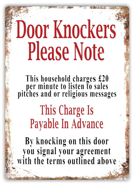Door Knockers Please Note Metal Wall Sign Plaque Art Cold Caller ...