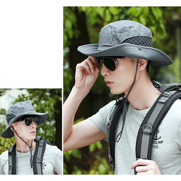Summer Men's Fashion Beach Fishing Sun Hat Fishing Hiking Cap Wide Brim ...