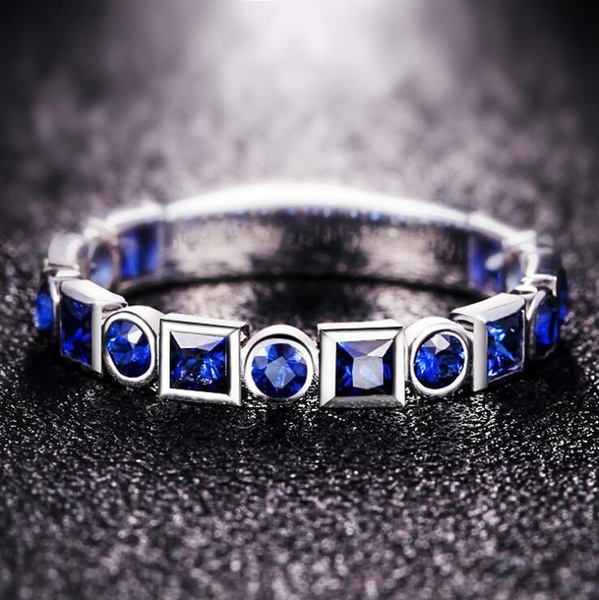 Newest for Women Gorgeous Blue CZ Ring Genuine Sparkling Jewelry Ring ...
