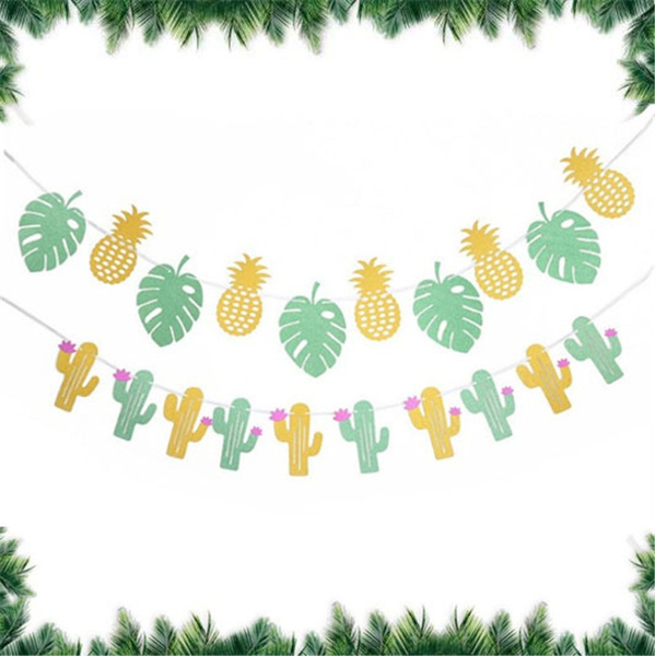 1 Piece Party Banner Summer Tropical Palm Leaves Happy Birthday Party ...