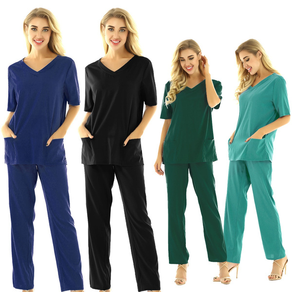 Mens Womens Medical Doctor Scrubs Uniform Suits Unisex Nursing Hospital ...