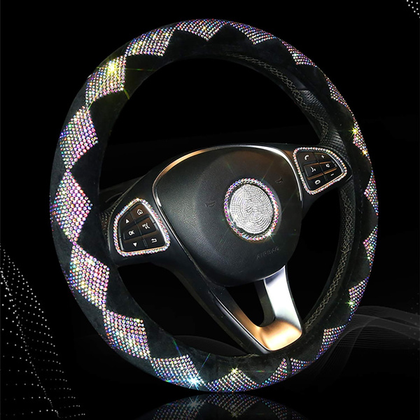 Sparkly Diamond Bling Steering Wheel Cover for Women Rhinestone 14-15 ...