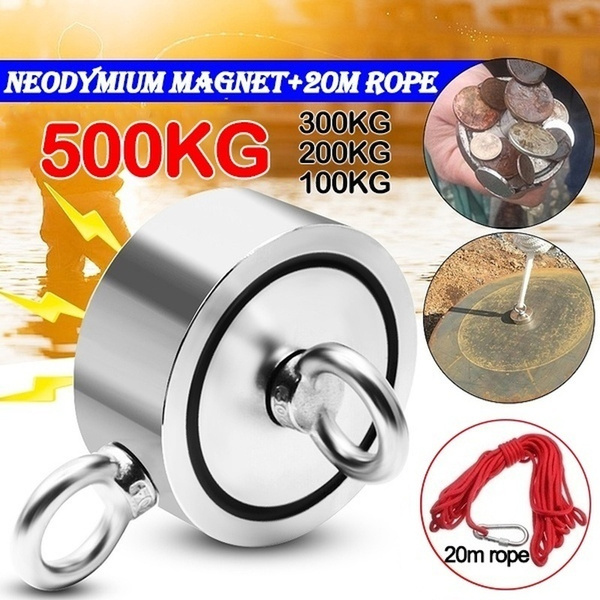 100/200/300/500KG Double Side Neodymium Metal Magnet Detector Fishing ...