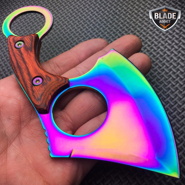 Straight Edge Fixed Blade Rainbow Cleaver AXE TANTO Hunting Knife ...