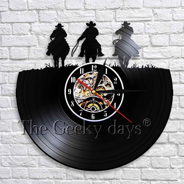 Horseshoe Horse 3D Wall Clock Western Cowboy Sign LED Vinyl Record Wall ...