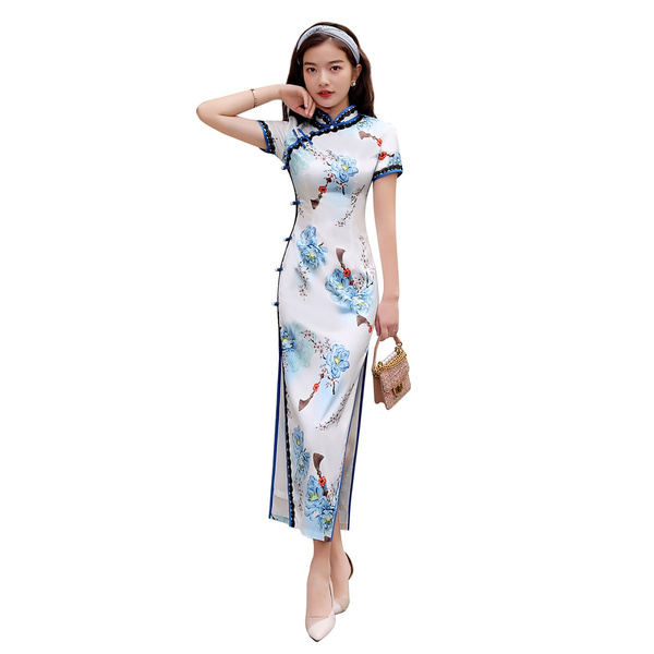 Shanghai Story Short Sleeve Chinese Traditional Dress Long Qipao Dress ...