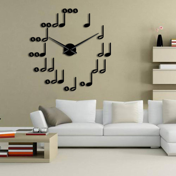 Frameless Music Notes 3D Acrylic Simple DIY Wall Clock Modern Design ...