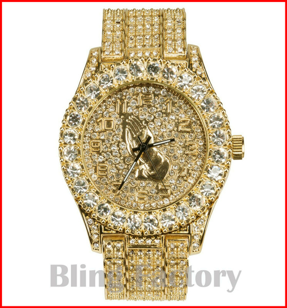 Men's Hip Hop Iced Rapper's Bling Praying Hands BIG Simulated Diamond ...