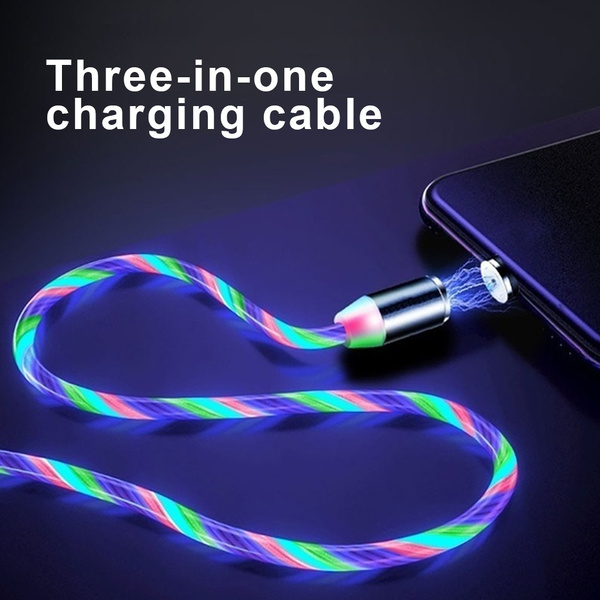 2M Led Fluid Light Charger Cable Glowing 3-in-1 3A Fast Charging ...