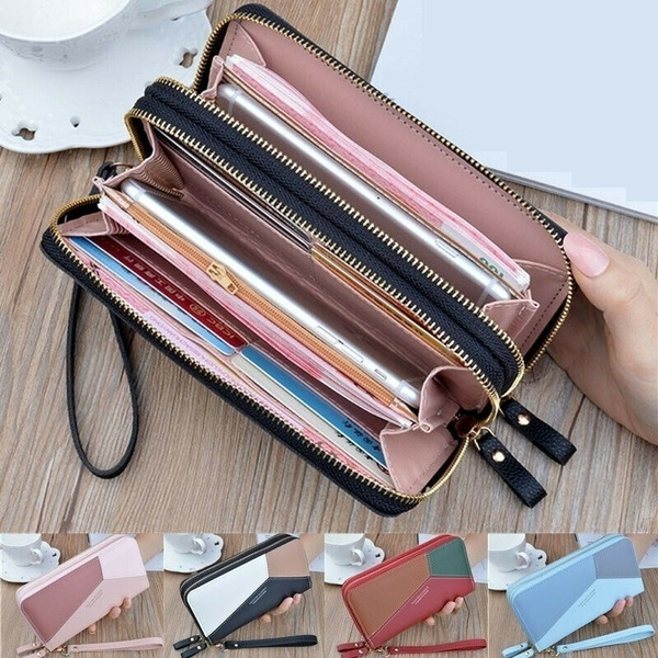NEW Double Zipper Wallet Clutch Phone Pocket Women Leather Large ...