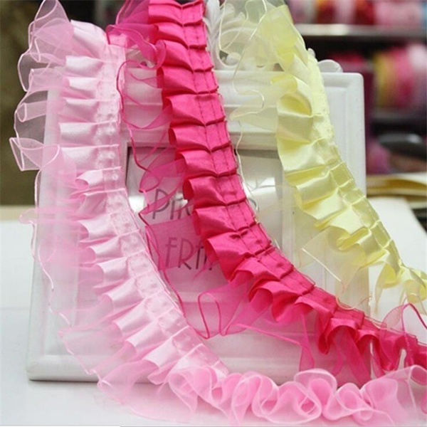 2 Yards DIY Lace Edge Trim Gathered Pleated Satin Ribbon Wedding Sewing ...