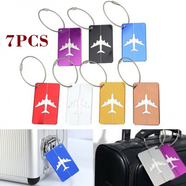 7Pcs Fashion Aluminium Luggage Tags Suitcase Label Name Address ID ...
