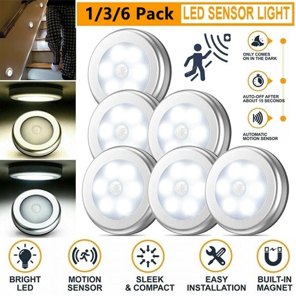 1/3/6 Pack PIR Infrared Motion Sensor Lamp Battery Powered Night Light ...