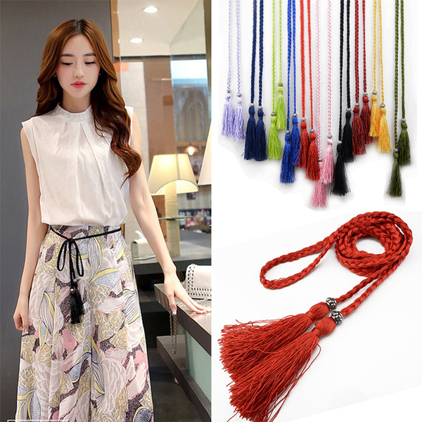 Women Decorated Woven Rope Dress Bow Waistband Waist Rope Braided Belts ...