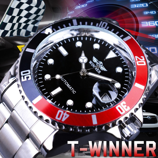 Winner Stylish Black Red Sports Watch Calendar Display Men's Automatic ...