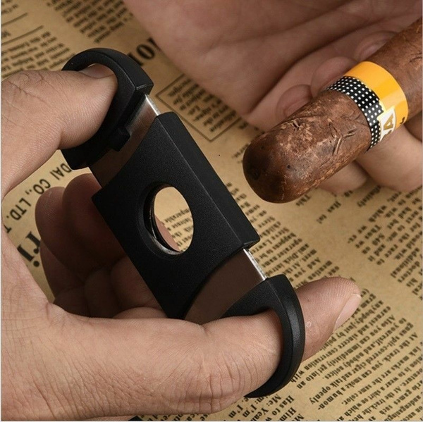 Black Stainless Steel Double-edged Metal Blade Plastic Cigar Cutter V ...