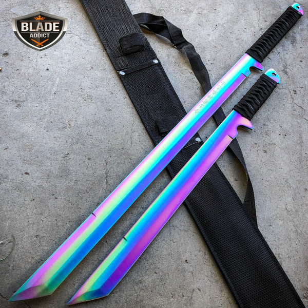 2PC 27" & 18" NINJA RAINBOW SWORD SET Samurai Machete COMBAT FANTASY ...