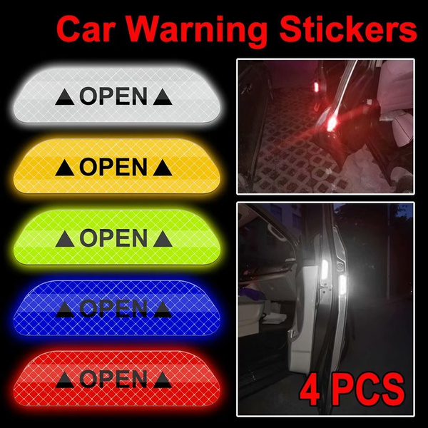 4Pcs Car Door Stickers Universal Safety Warning Mark OPEN High ...