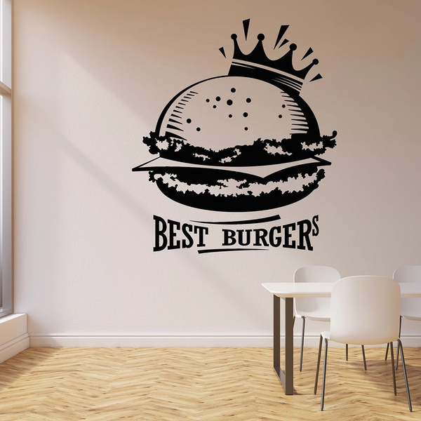 Best Burgers Wall Decal Words Lettering Crown Fast Food Cafe Interior ...