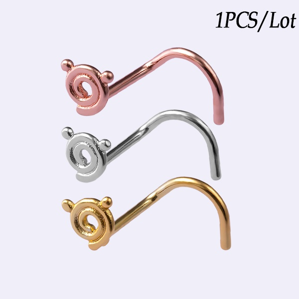 1PCS Cartoon Spiral Nose Ring Nostril Studs Silver Gold RoseGold Nose ...