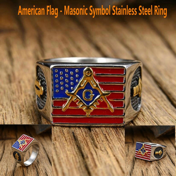 American Flag Masonic Logo Ring American AG Men's Ring Titanium Steel ...